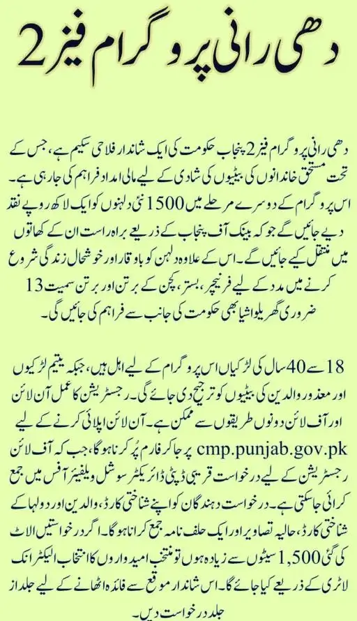 Empowering Women: Punjab Dhee Rani Program 2025 Phase 2